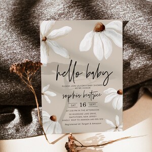 AMARIS Daisy Flower Baby Shower Invitation Template, Boho Floral Baby ...