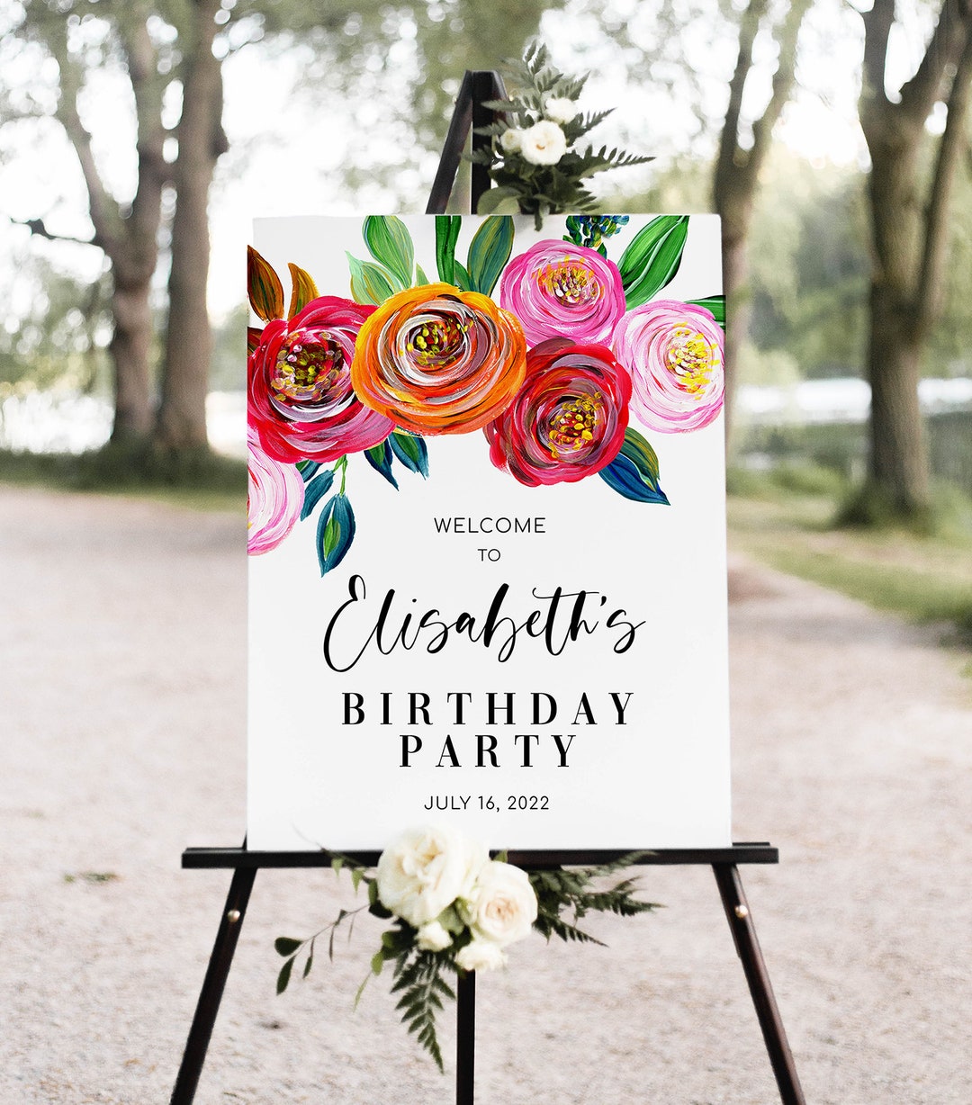Colorful Bright Floral Birthday Party Welcome Sign Template, Summer ...