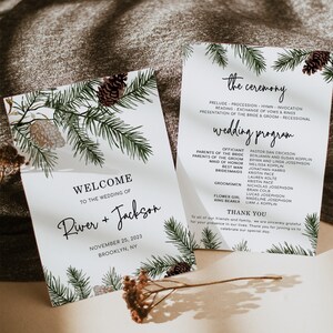 RIVER Pine Trees Wedding Program Template, Winter Forest Ceremony Program Wedding Décor ...