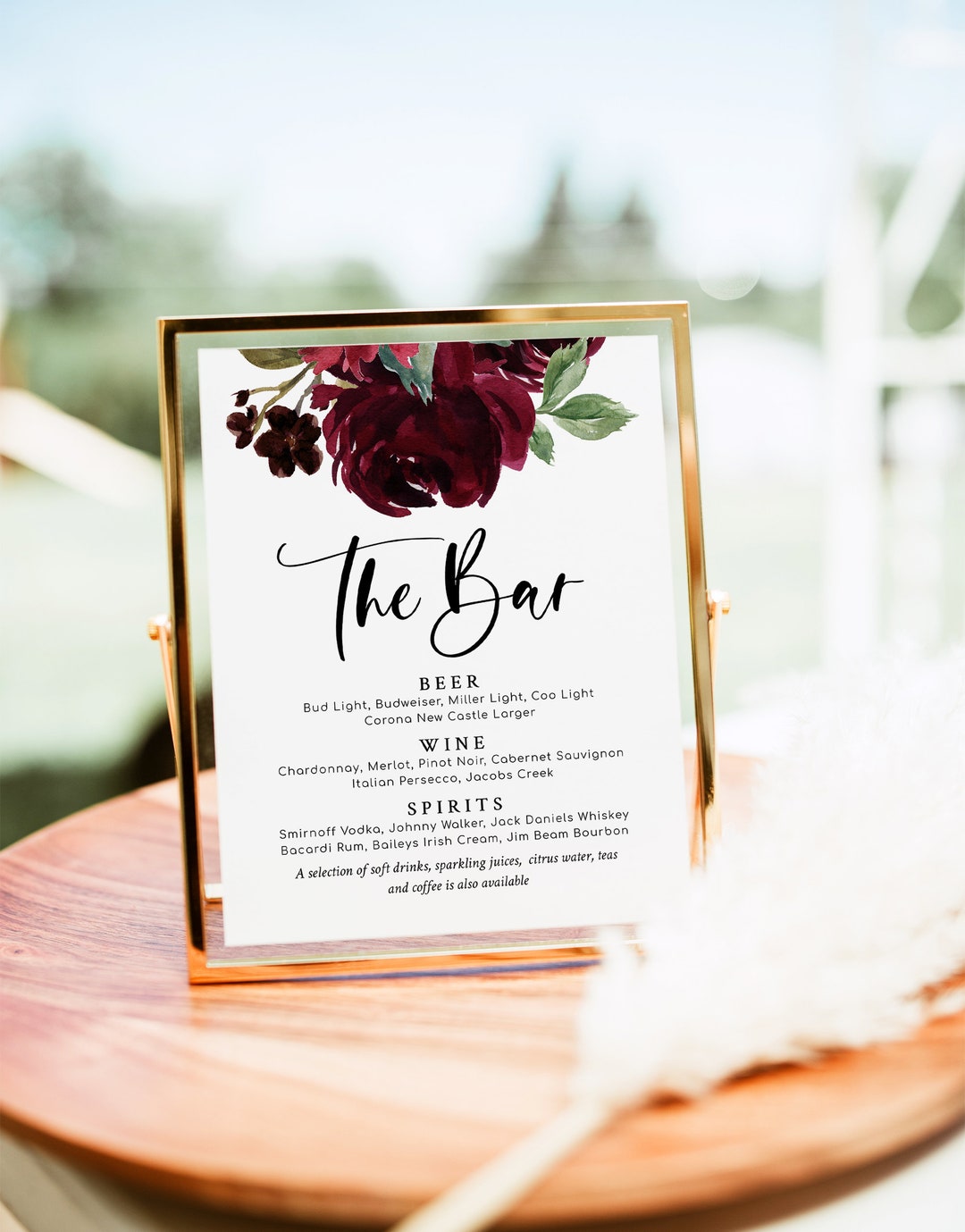 AILA the Bar Sign, Modern Floral the Bar Sign, Wedding Bar Sign, Red ...