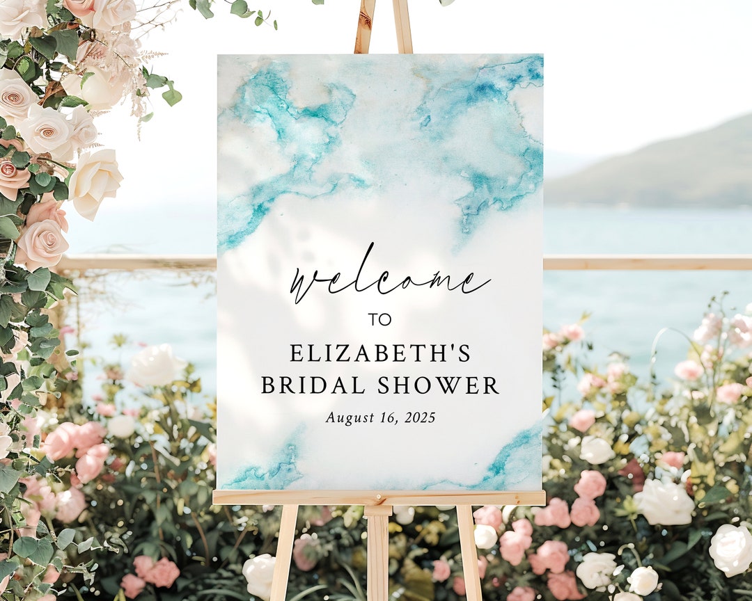 Blue Watercolor Welcome Sign: Beach Bridal Shower Decor (digital ...