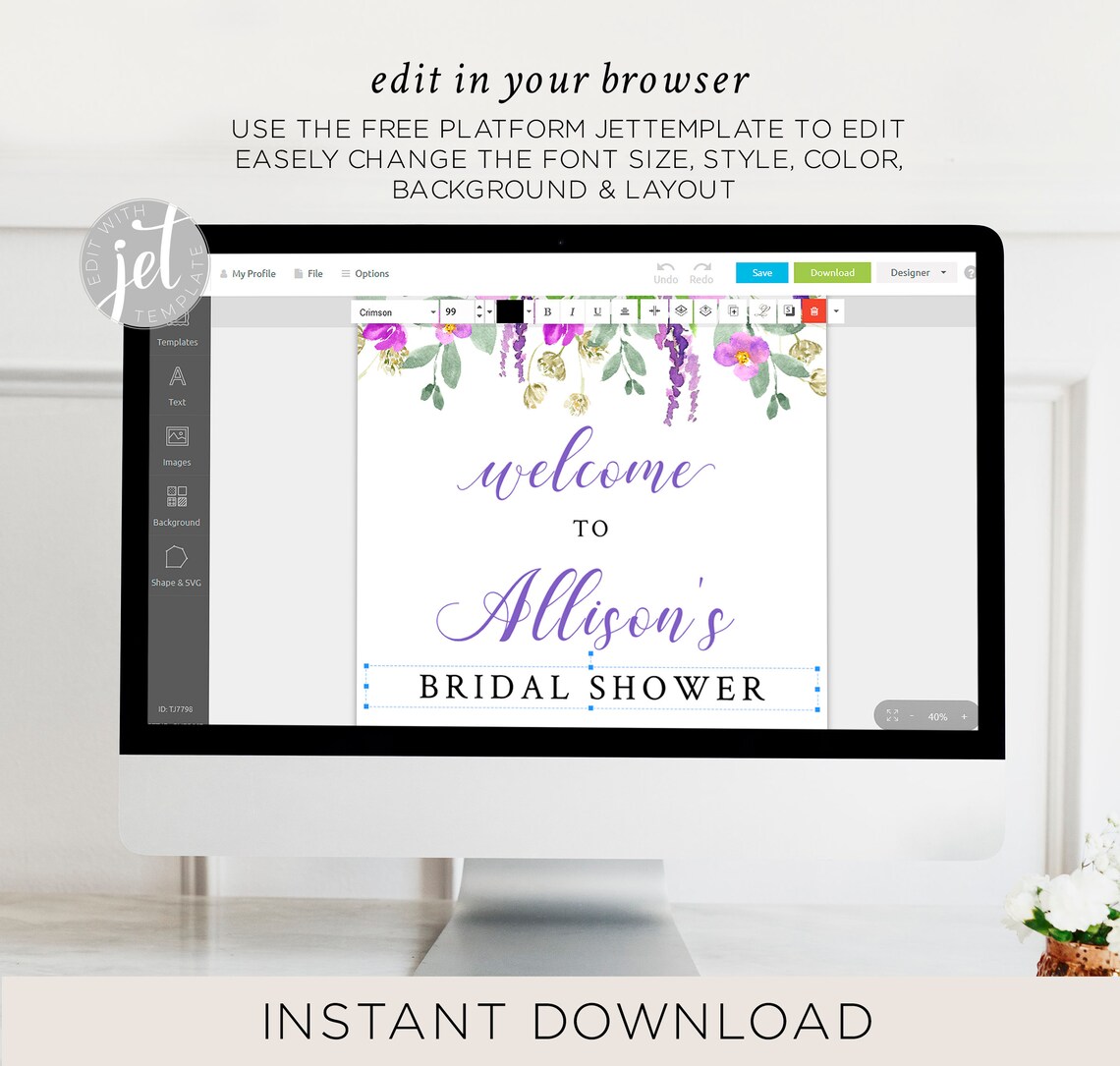 Purple Flowers Welcome Template Bridal Decoration Lavender - Etsy