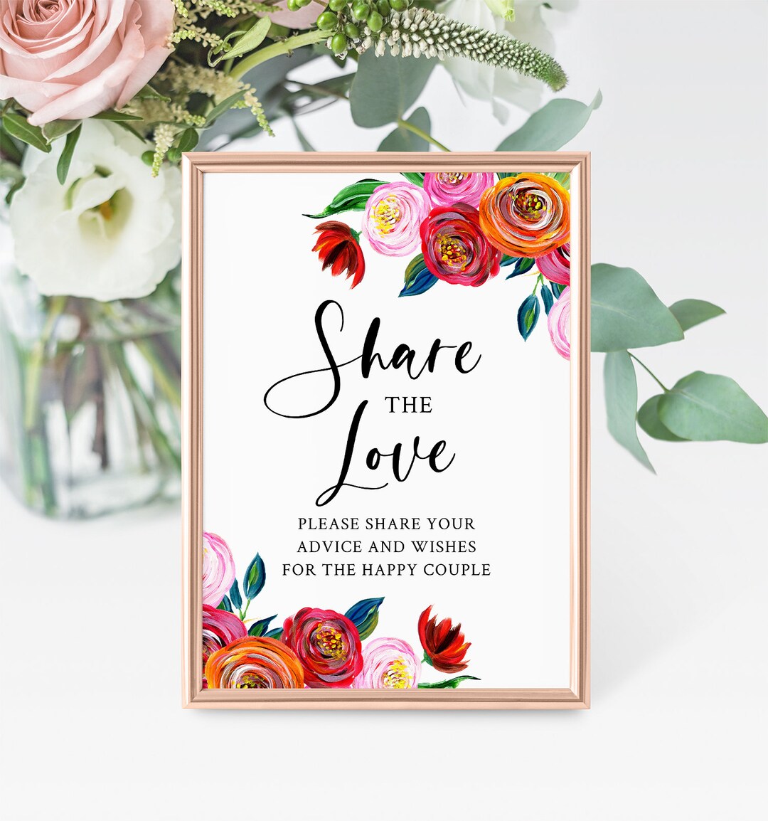 COLORFUL Share the Love Sign Template, Bright Floral Wedding Favor Sign ...