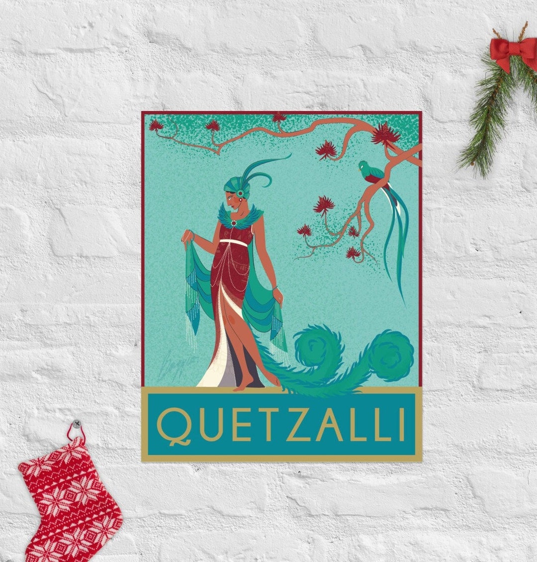 Quetzalli Poster 16x20 – Indigenous Art Deco Central American Wall Art ...