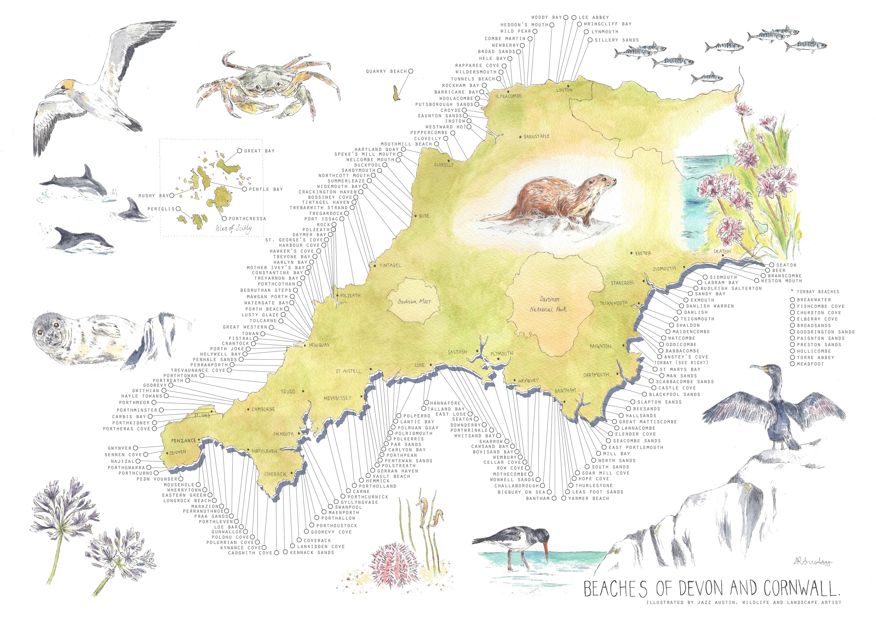 Devon and Cornwall Beach Map Print - Etsy UK