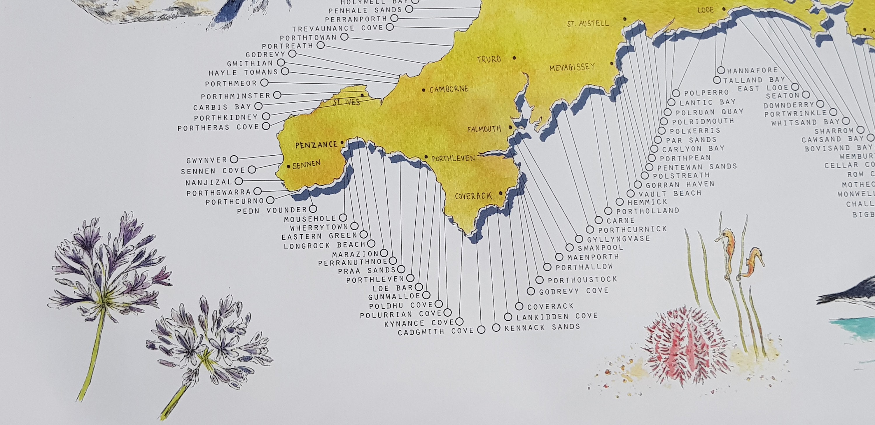 Devon and Cornwall Beach Map Print - Etsy UK