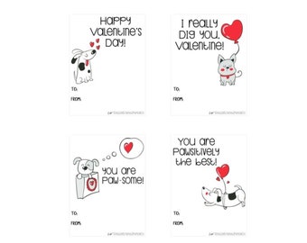 DIGITAL DOWNLOAD Easy Print Printable Puppy Valentine Dog Valentines ...