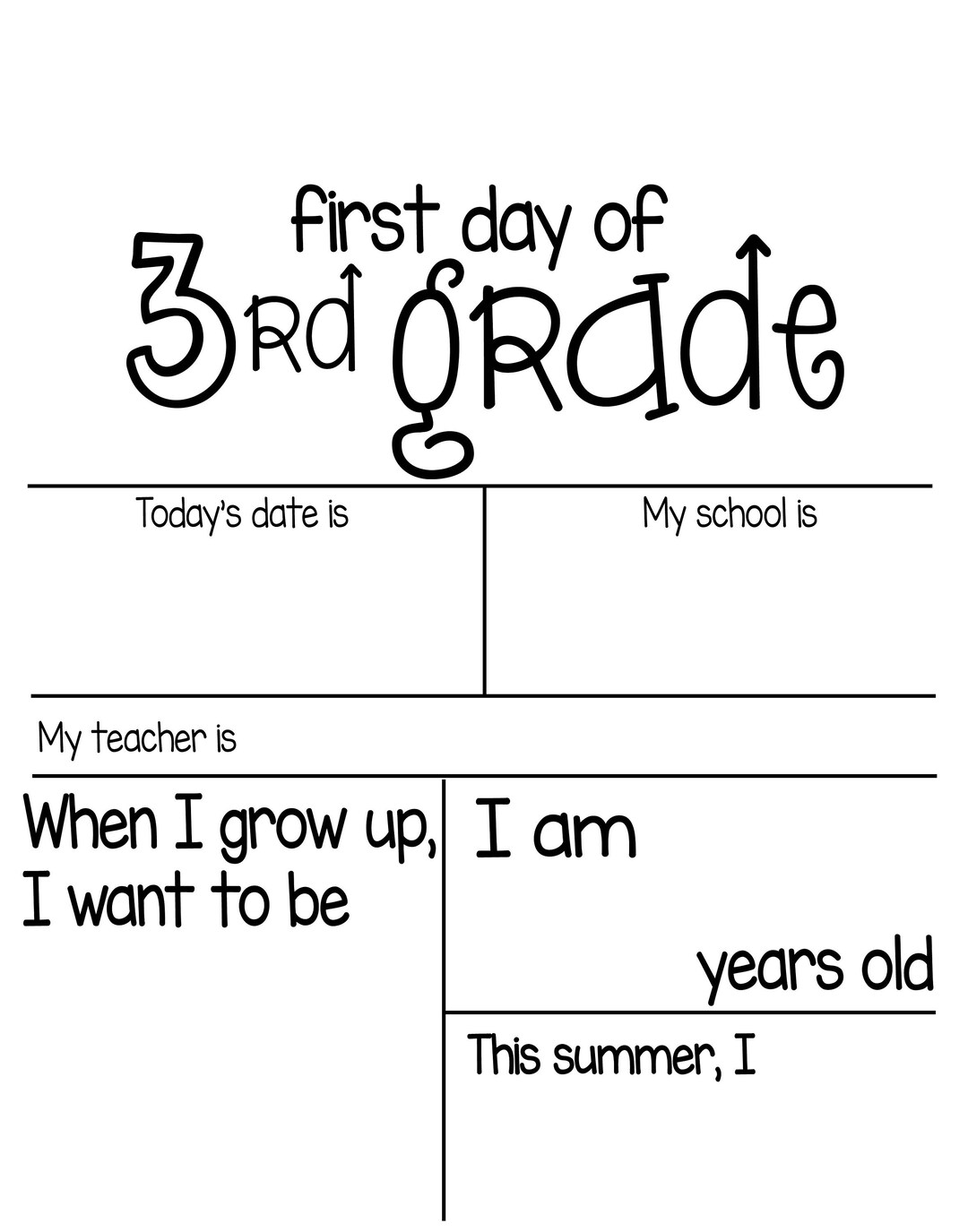 THIRD GRADE Blank First Day of School Sign 3rd Grade - Etsy