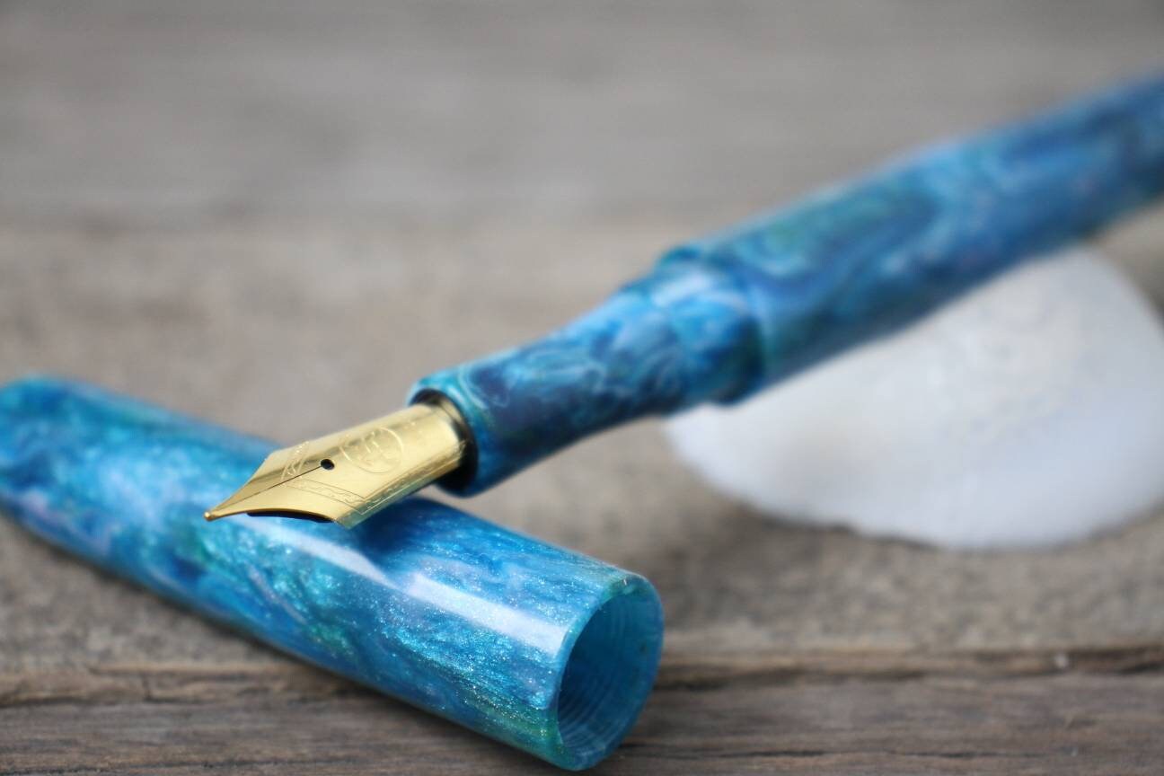 Blue and White Swirl Custom Fountain Pen With Gold Plated Nib - Etsy