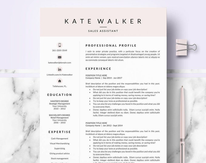 Creative & Modern Resume / CV Template for Word AND Pages; Professional ...