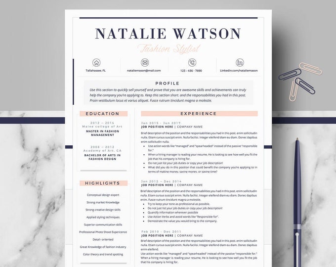 Creative & Modern Resume / CV Template for Word AND Pages; Professional ...