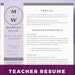 Teacher Resume Template CV Template for Pages & MS Word | Etsy