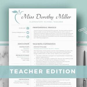 Teacher Resume Template for Word & Pages Education Resume - Etsy