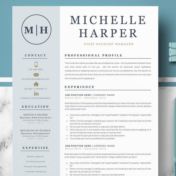Professional CV Template Resume for Word and Pages 1, 2 Page Resume ...