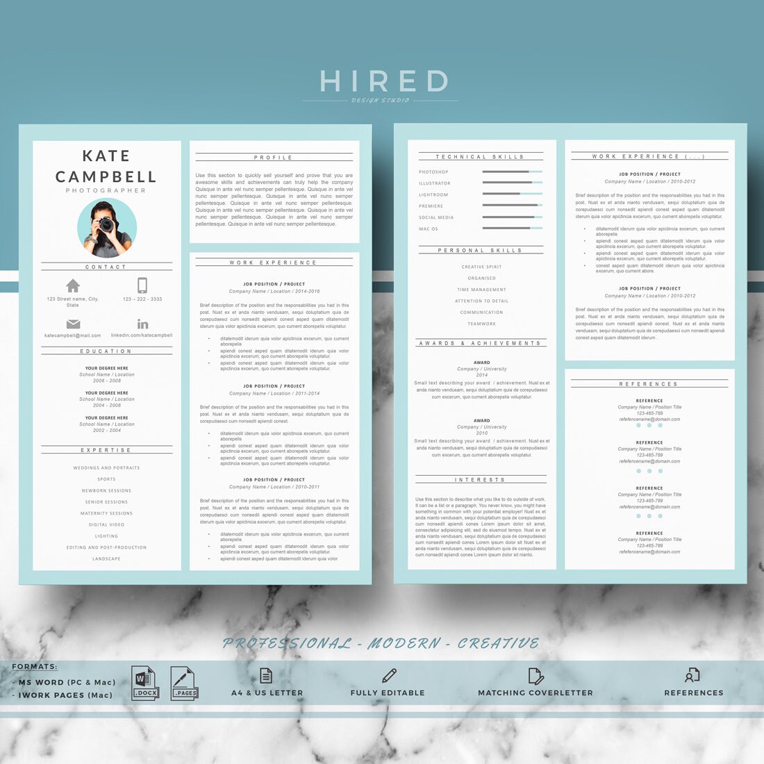 Modern & Creative Resume, CV Template Resume Templates for Word, Pages ...