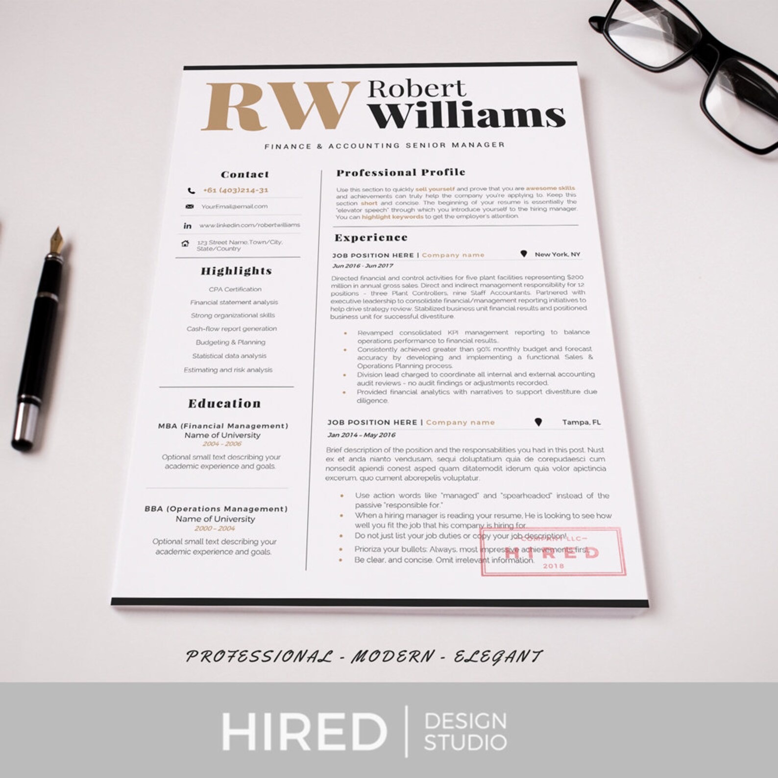 Modern & Professional Resume Template for Word or Mac Pages, Modern CV ...