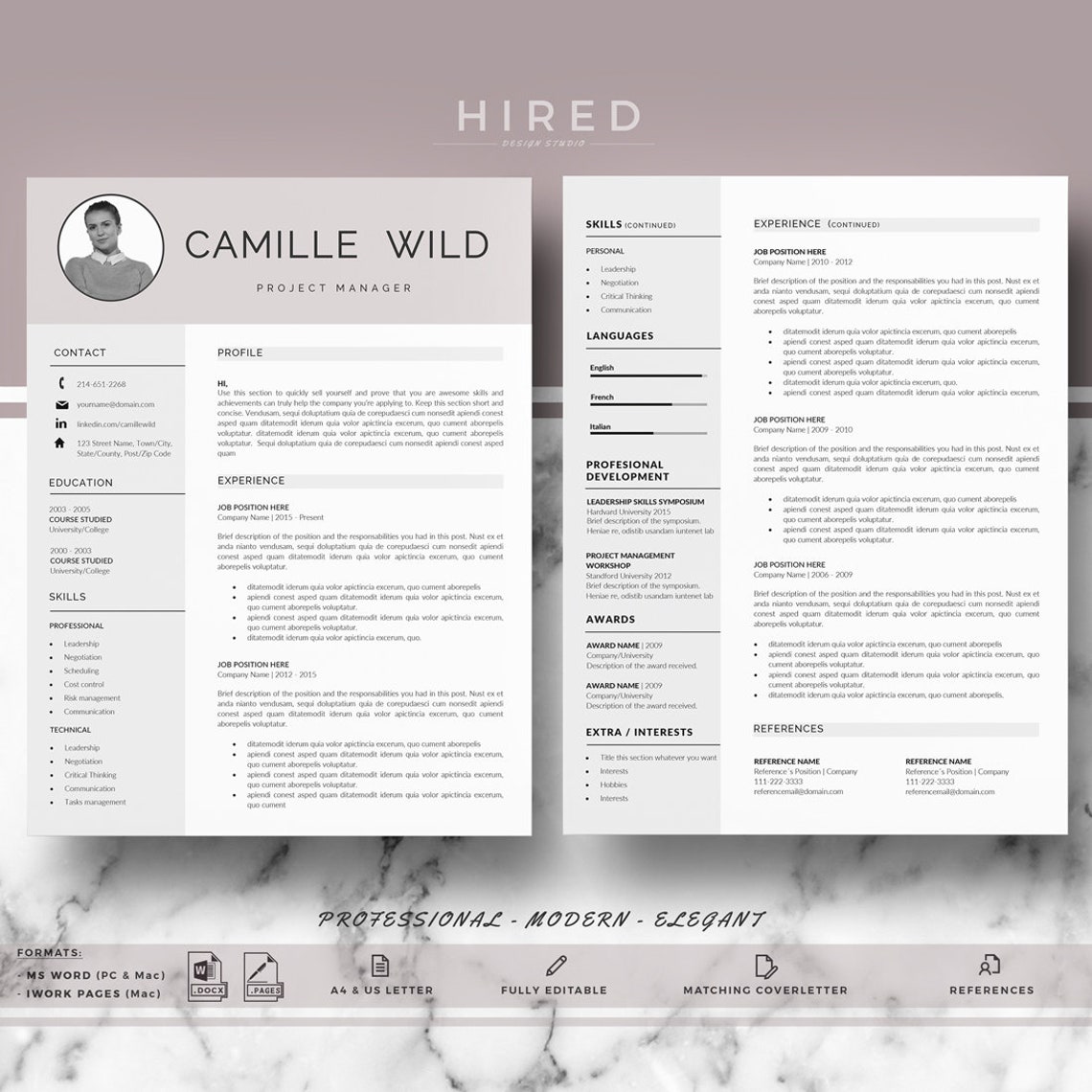 Professional CV Template; Resume for Word and Pages; 1, 2 Page Resume ...