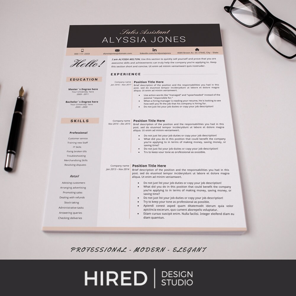 Resume CV Resume Template Modern Resume Creative & - Etsy UK
