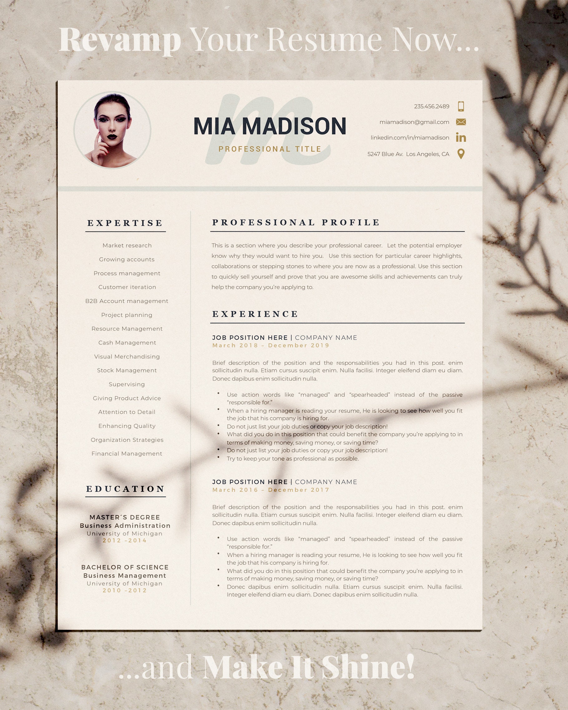 Simple and Clean Resume Template With Photo for Word & Pages Creative ...