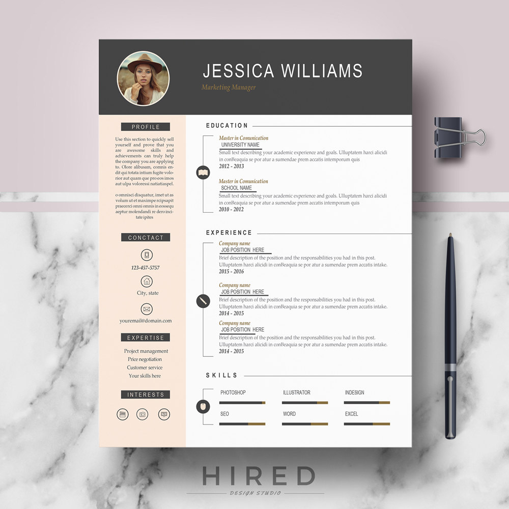 Resume Template With Photo Curriculum Vitae CV Cover - Etsy