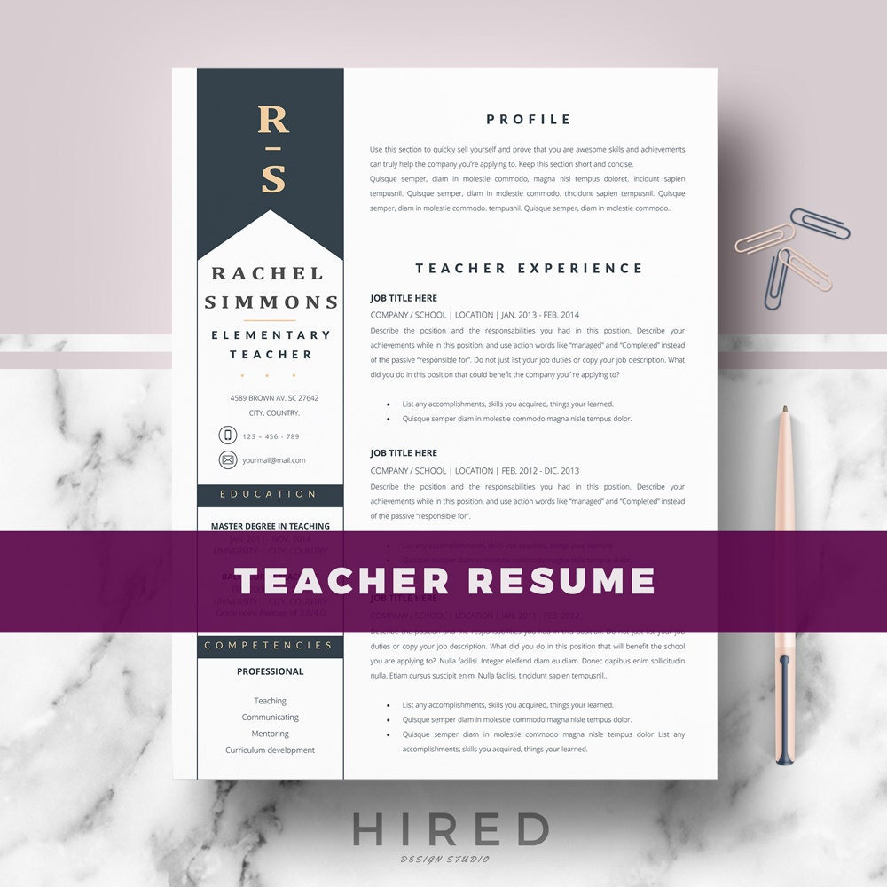 Elementary Teacher Resume Template for Word & Pages; Resume for ...