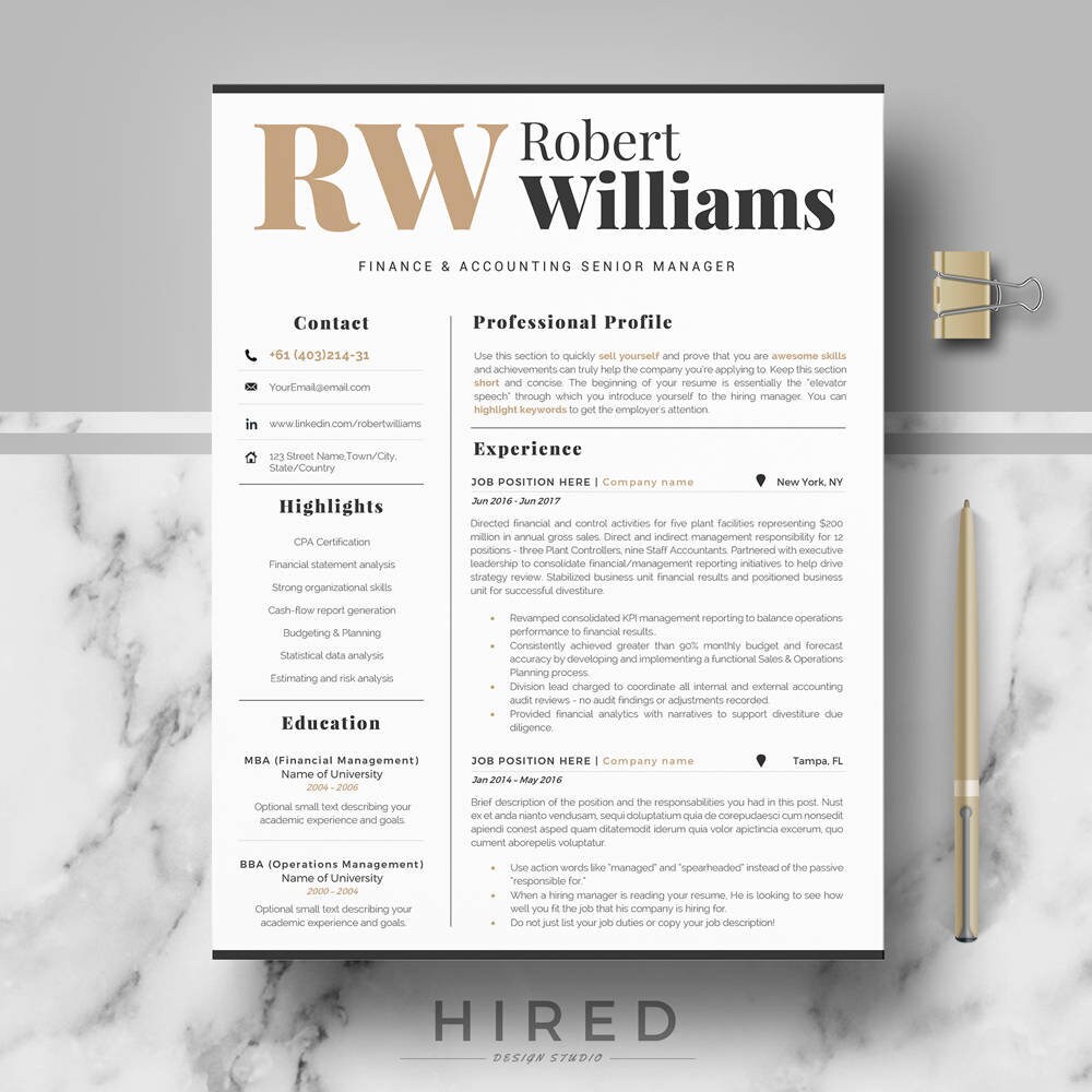 Modern & Professional Resume Template for Word or Mac Pages, Modern CV ...