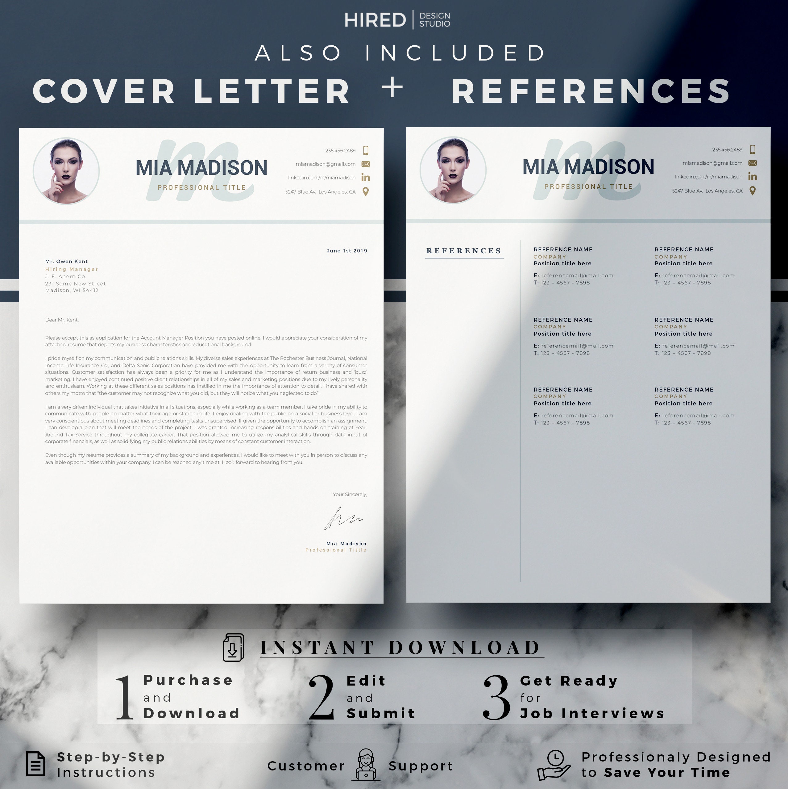 Simple and Clean Resume Template With Photo for Word & Pages - Etsy