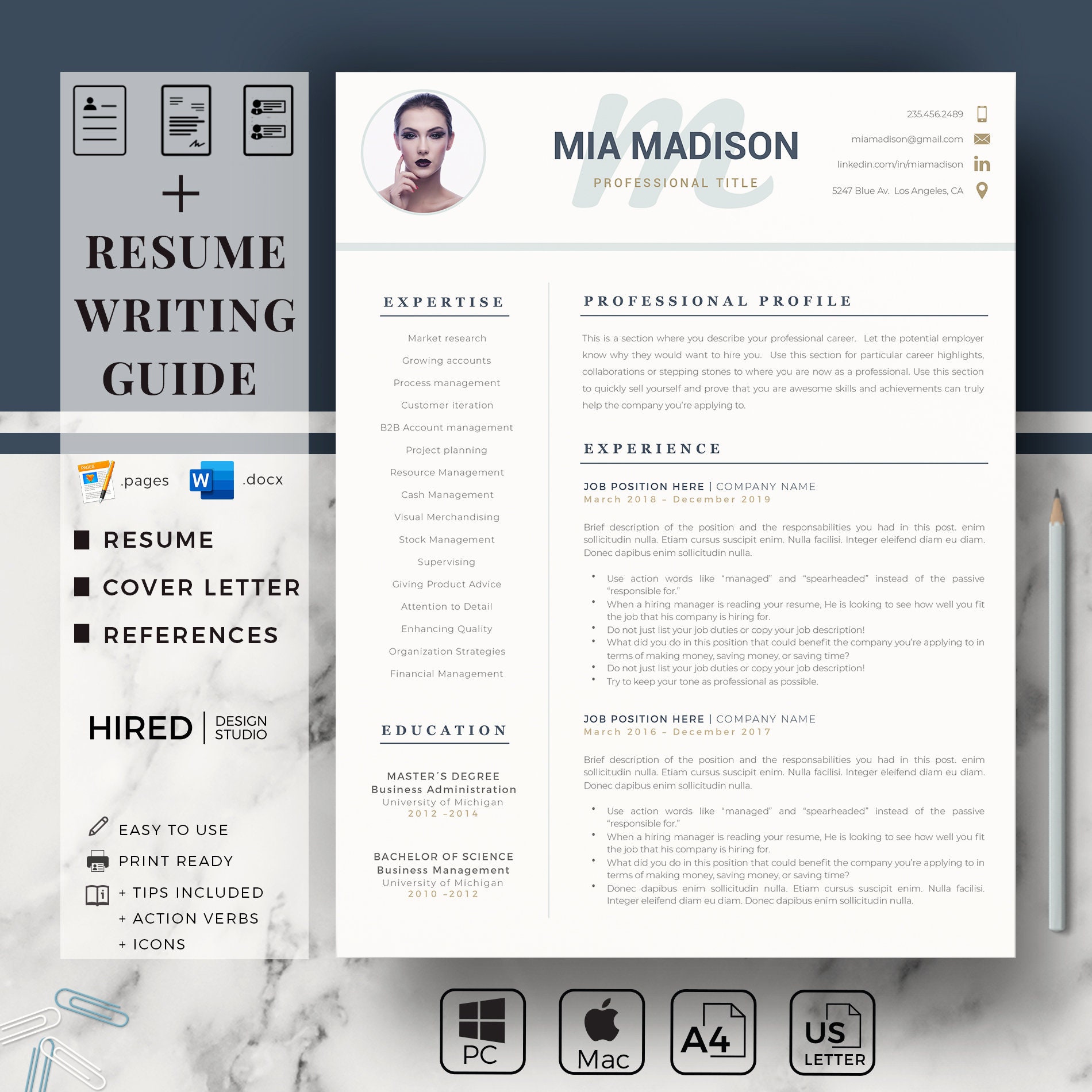 Simple and Clean Resume Template With Photo for Word & Pages Creative ...