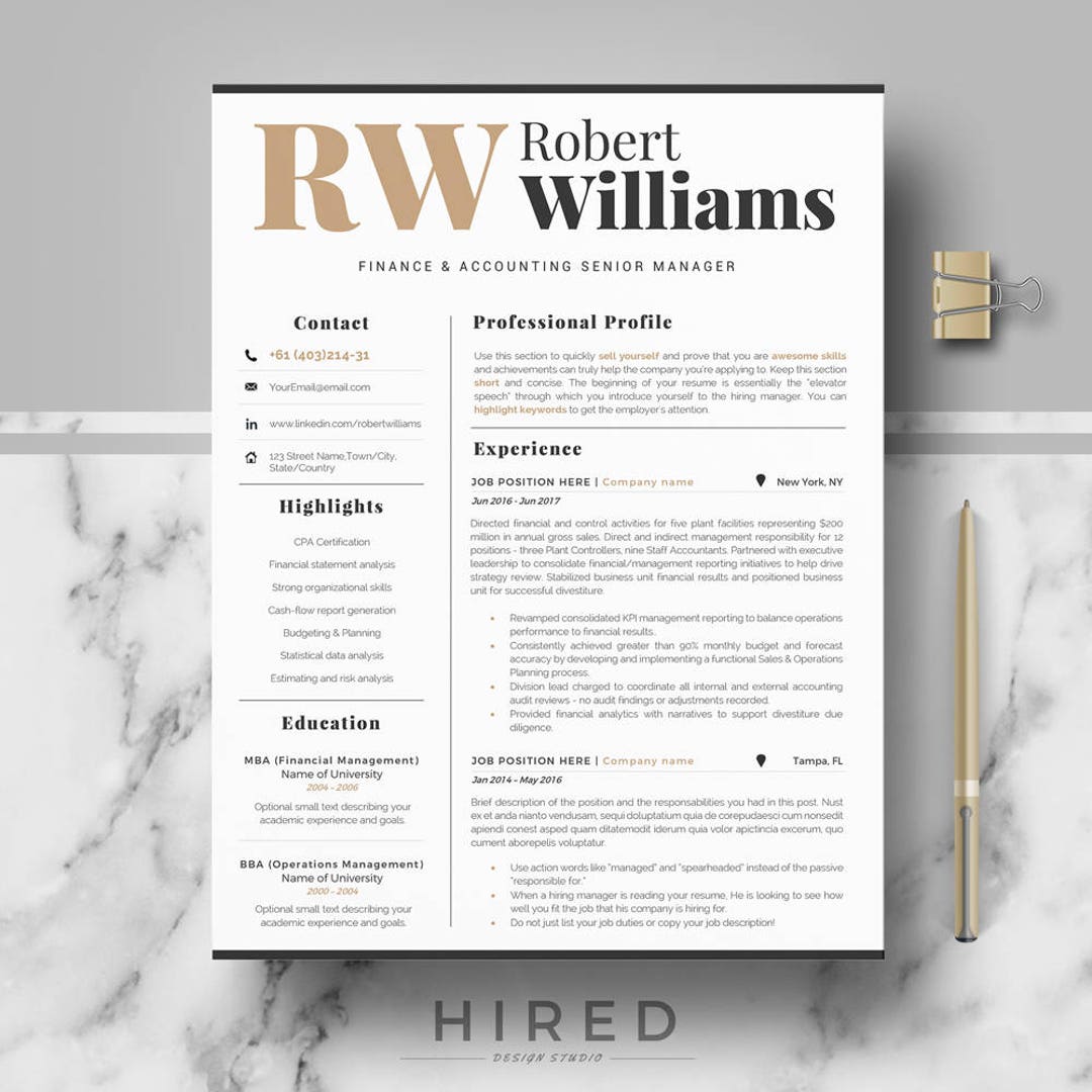 Modern & Professional Resume Template for Word or Mac Pages, Modern CV ...
