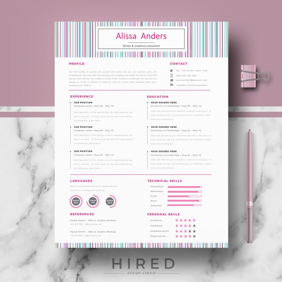 Creative CV; Resume Template, Modern CV Templates for Word & Pages; CV ...