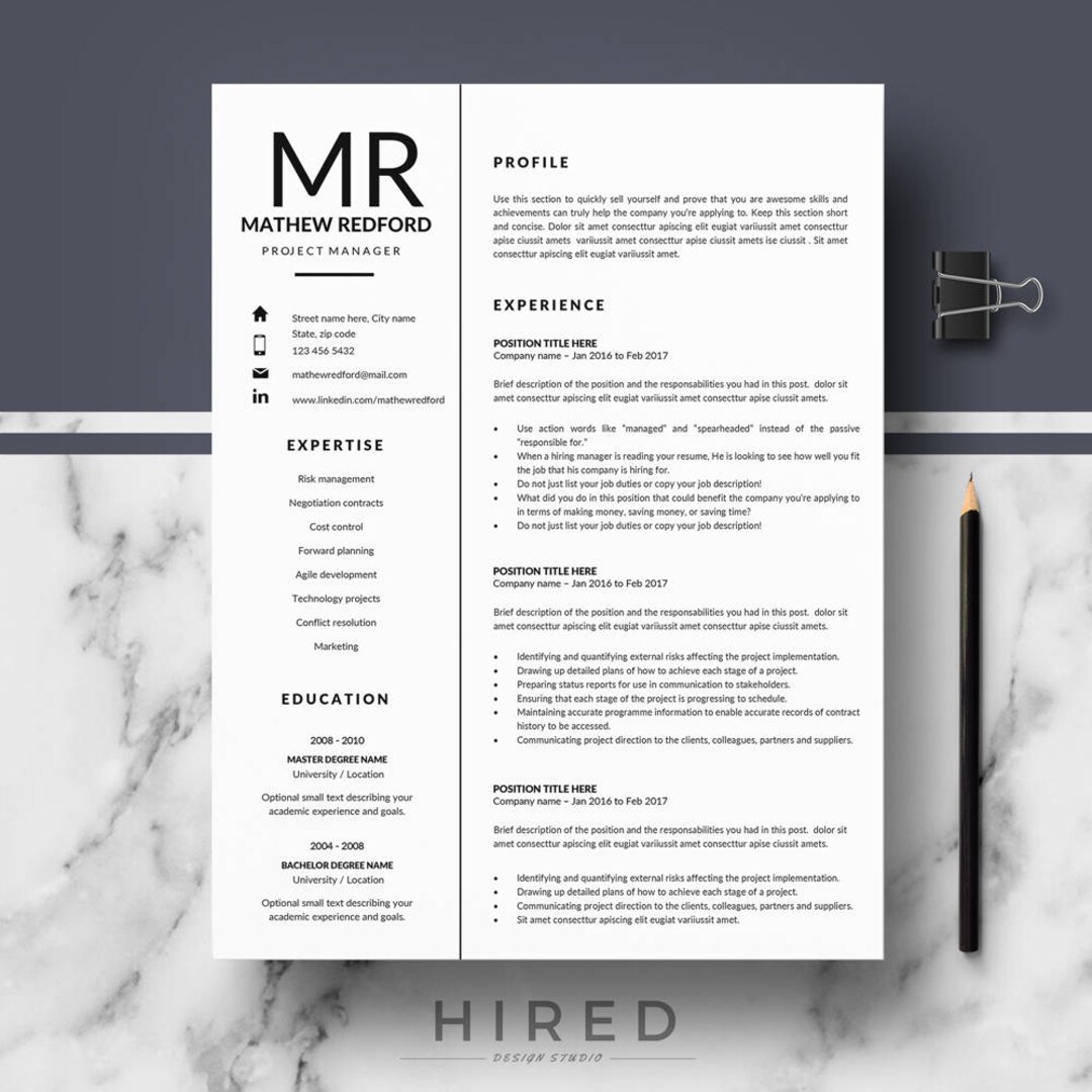 Professional Resume Templates Minimalist Resume CV Template - Etsy