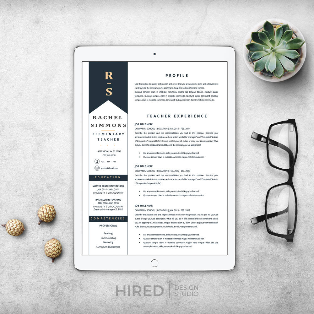 Elementary Teacher Resume Template for Word & Pages; Resume for ...
