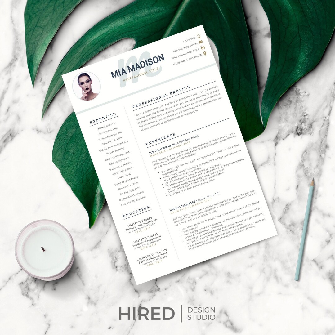Simple and Clean Resume Template With Photo for Word & Pages | Creative ...