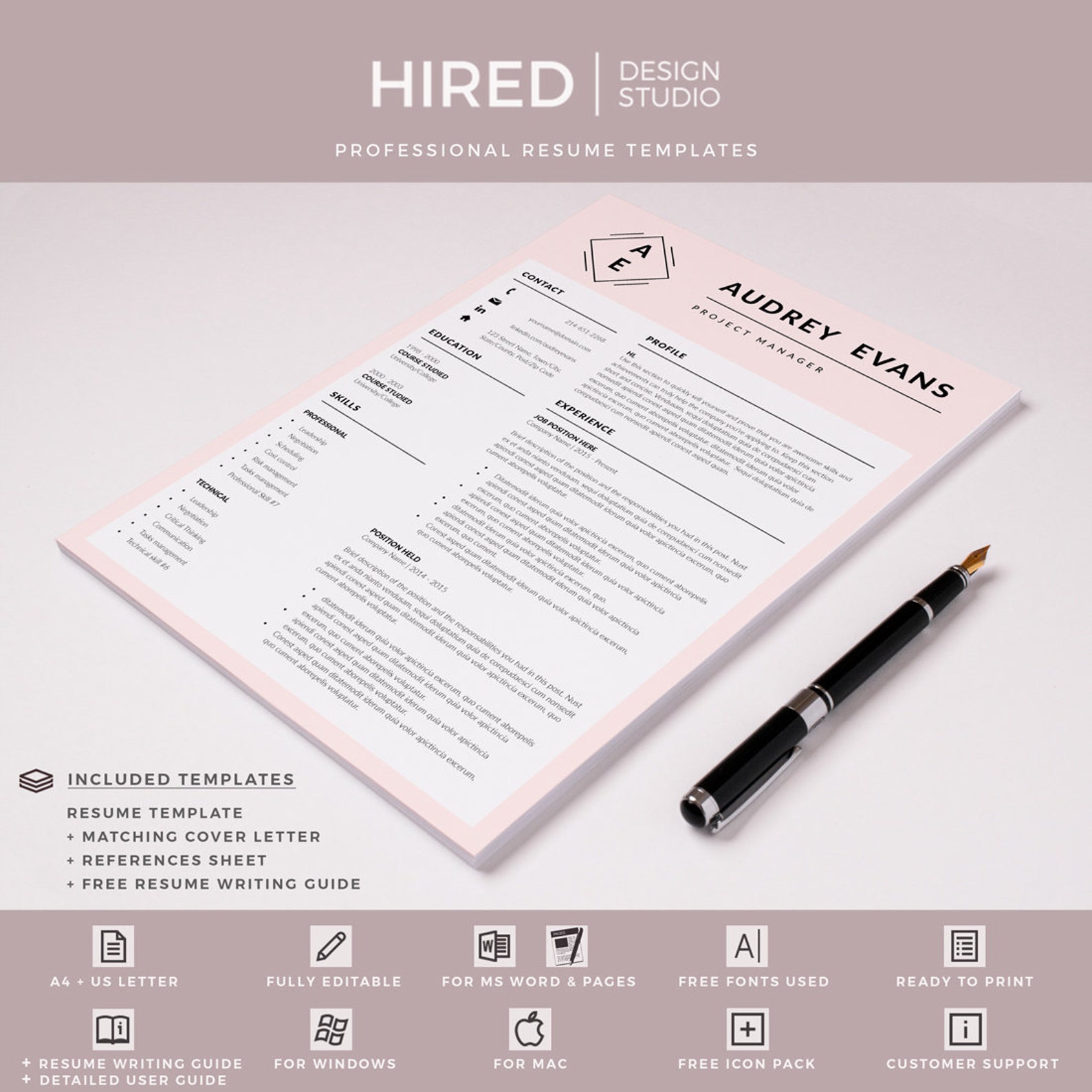 Professional Resume, CV Templates for Word | Modern & Creative Resumes ...