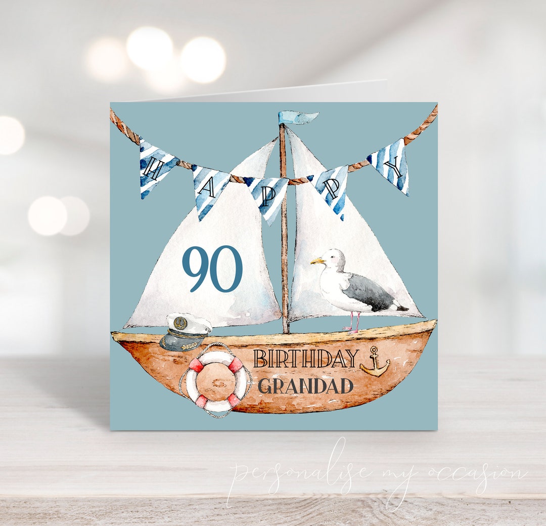 Personalised Birthday Card Sailing Boat, Any Age 50th 60th 70th 80th ...