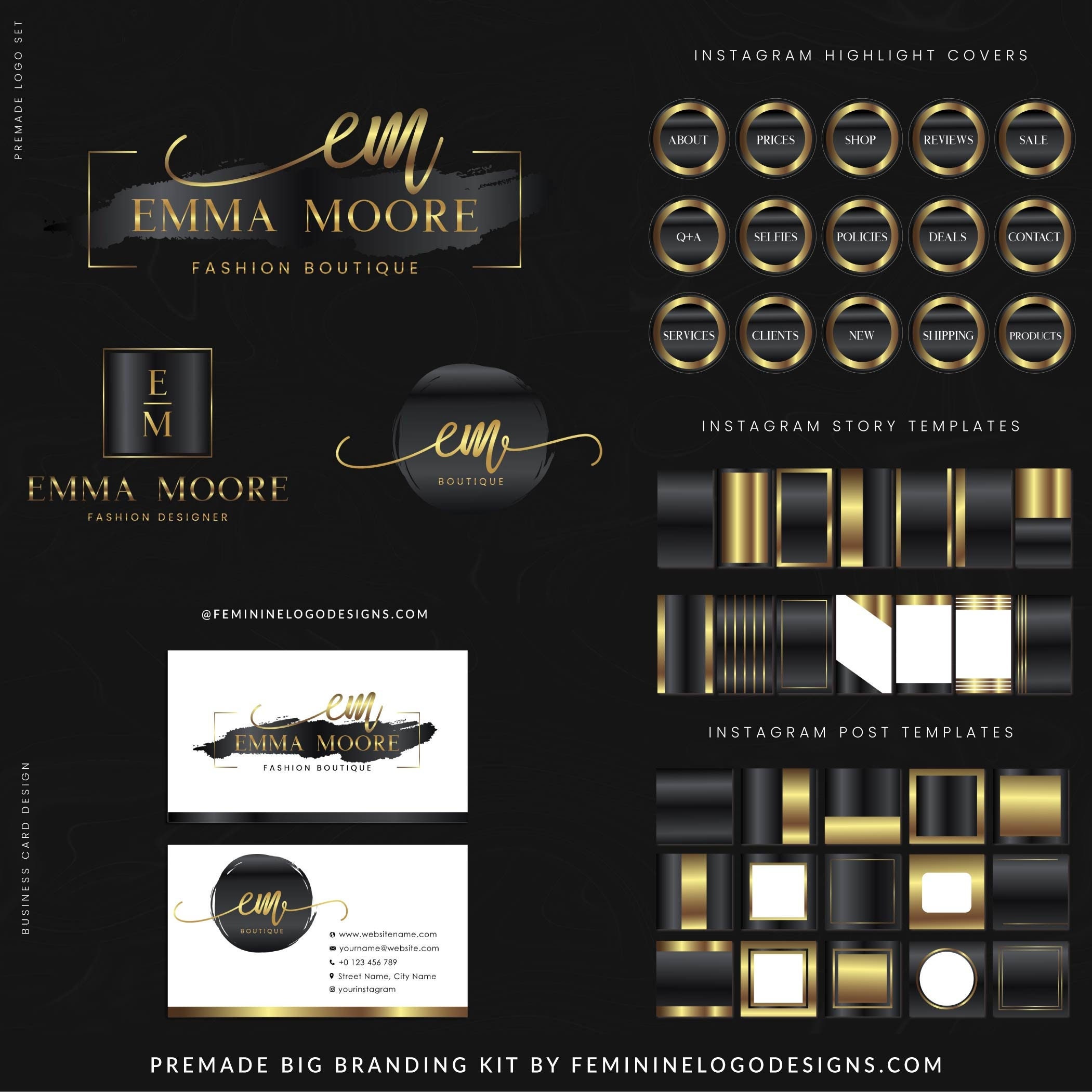 Black and Gold Branding Kit Luxury Branding Package Glam - Etsy