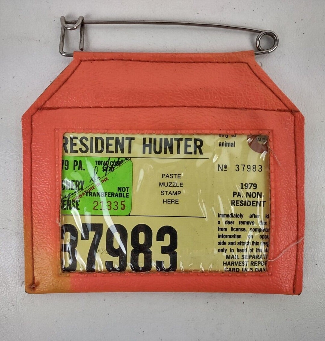 Vintage 1979 PA Non-resident Hunting License & Holder Pennsylvania ...