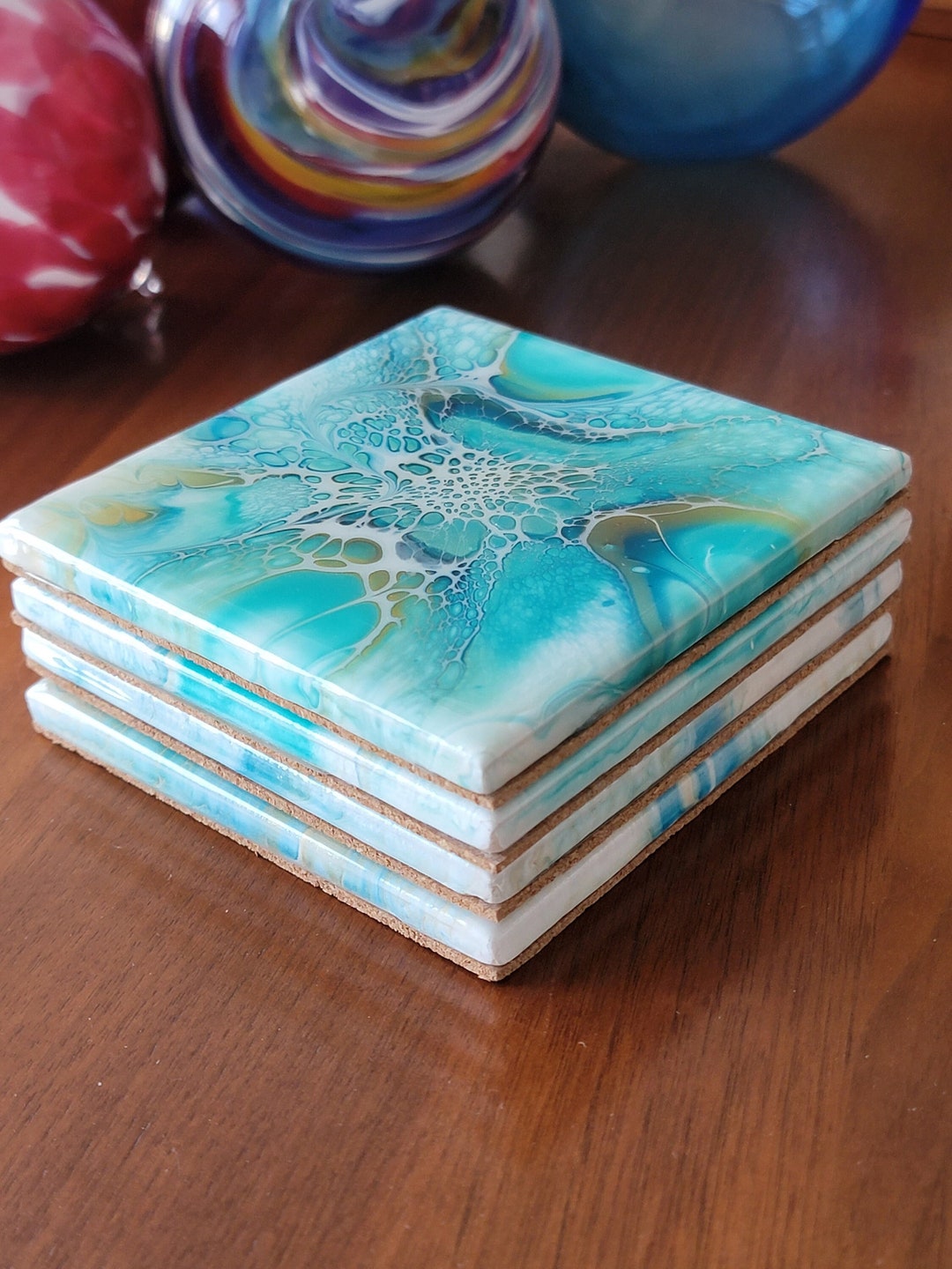 Fluid Art Coasters Modern Art Coasters Set Of Four Etsy