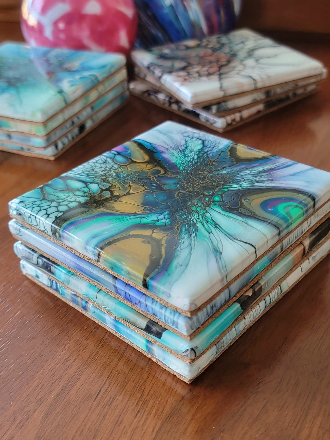 Fluid Art Coasters Modern Art Coasters Set of Four Shelly Allison Art ...