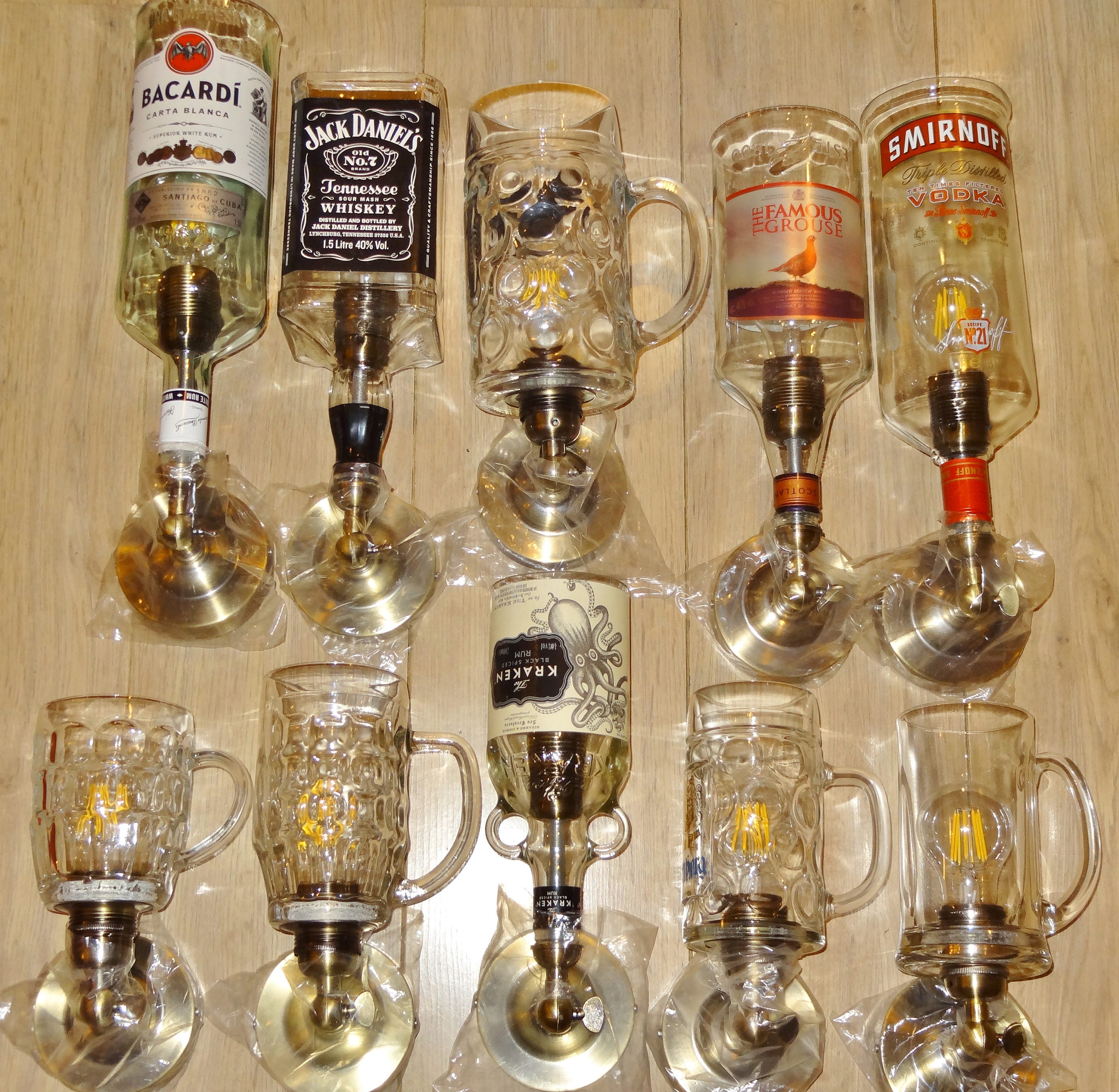 Elegant Handmade Upcycled Alcohol Bottle Wall Lamps / Vintage Style ...