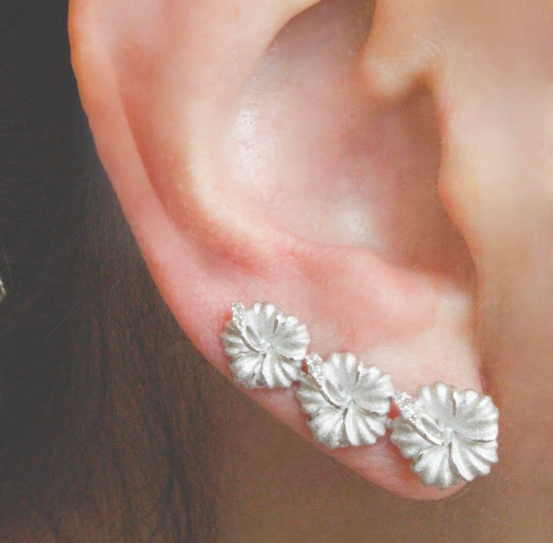 Hibiscus Hawaii State Flower Ear Climber/ear Crawlers Sterling - Etsy