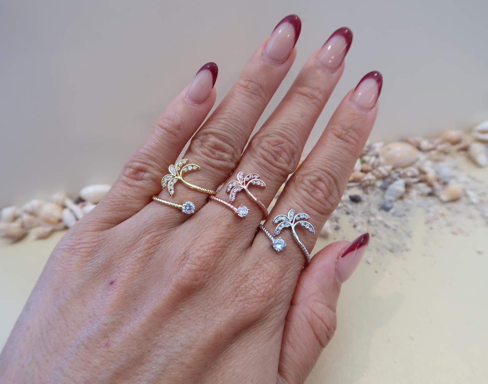 Palm Tree Sterling Silver Adjustable Ring With Cubic Zirconias - Etsy