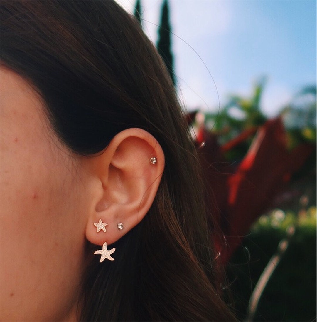 Sterling Silver Ear Jacket Floaters With Cubic Zirconias - Etsy