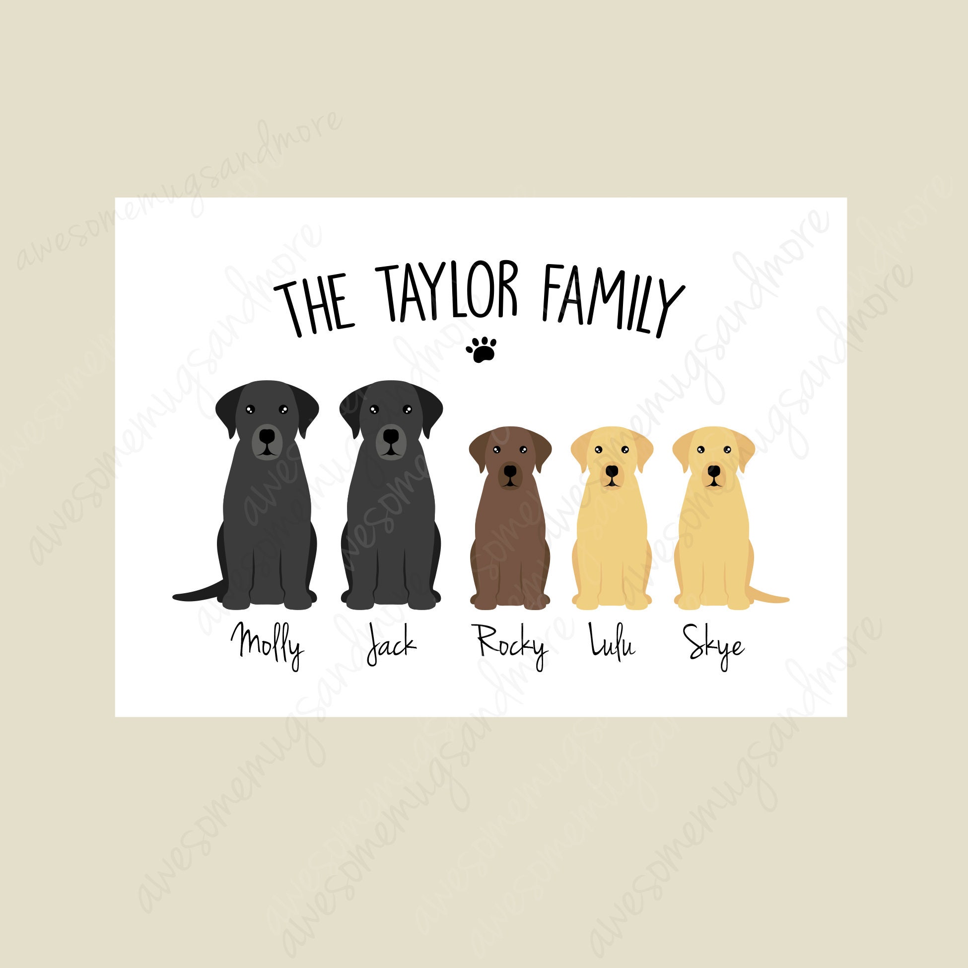 Labrador Family Print | Custom Dog Family Print | Personalised Labrador ...