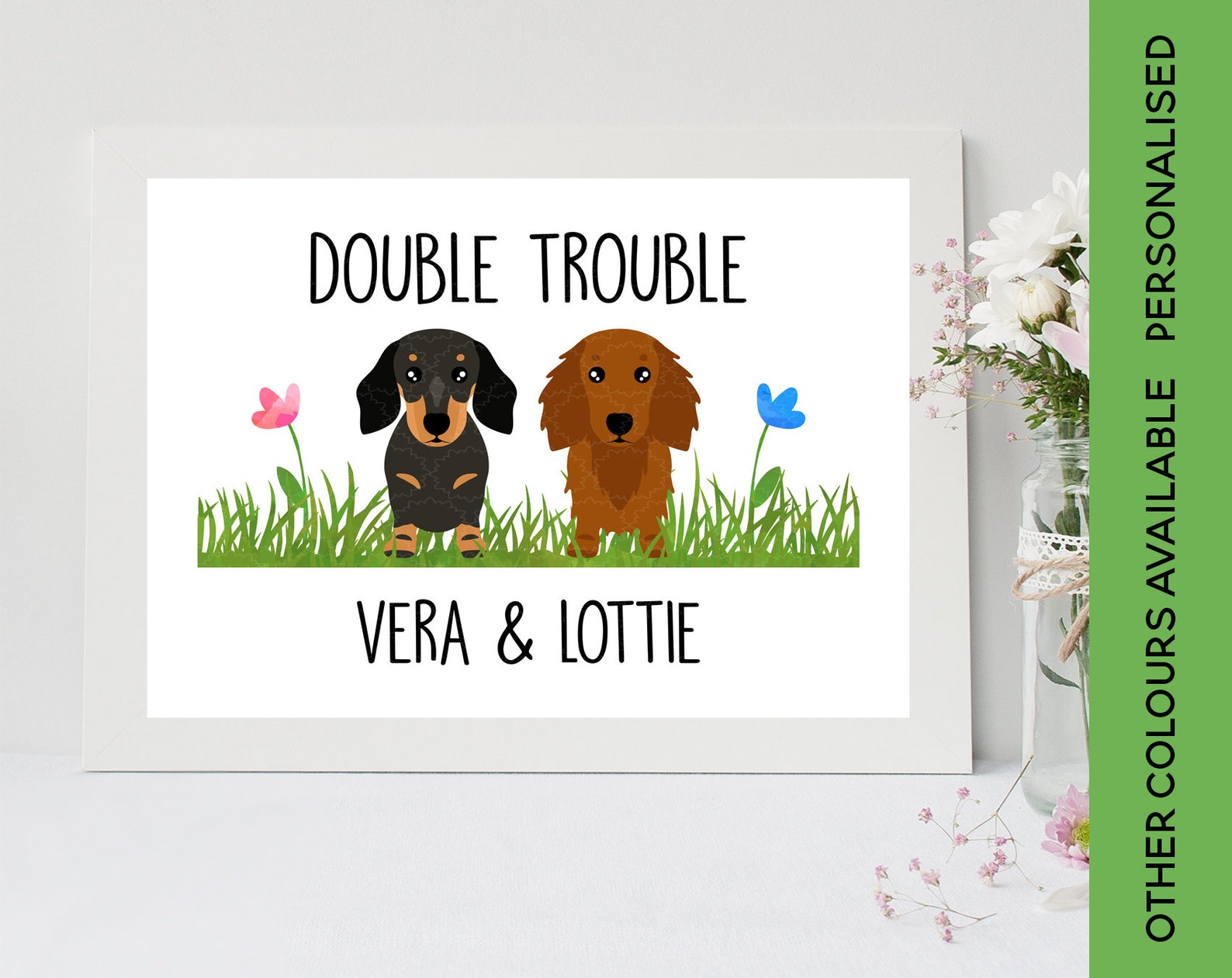 Double Trouble Dachshund Print Custom Dog Print | Etsy