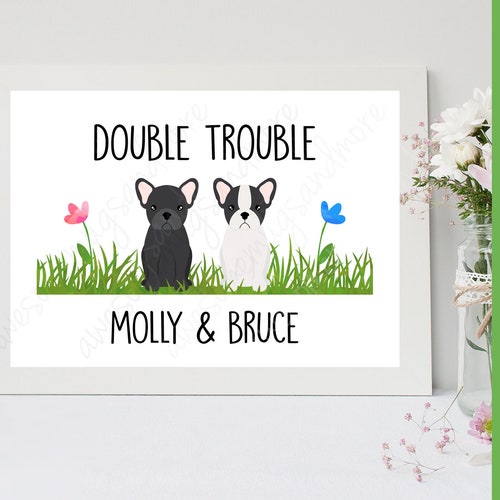 Double Trouble Twice the Fun French Bulldog Print Frenchie - Etsy