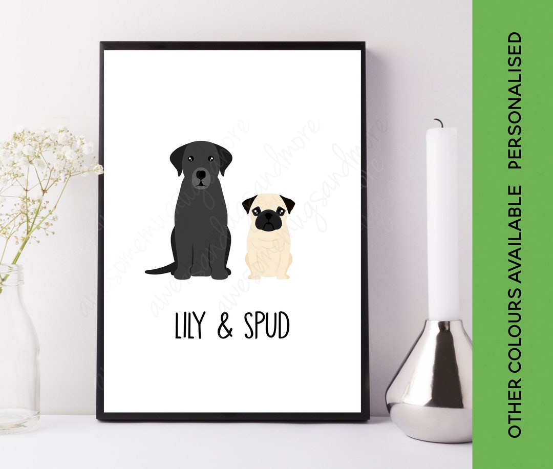 Custom Two Dog Print Personalised Pet Gift Custom Dog Duo Gift Two Dog ...