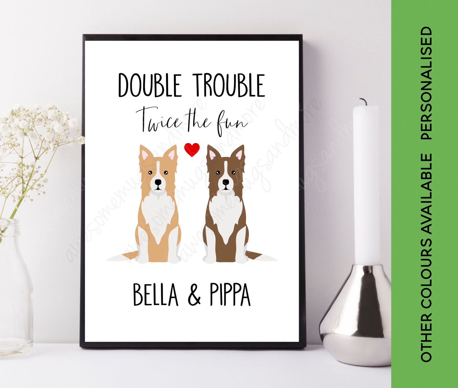 Double Trouble Twice the Fun Border Collie Print Customised - Etsy UK