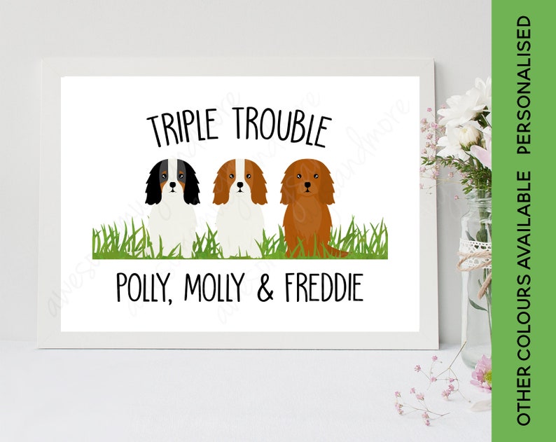 Triple Trouble Cavalier Print | Custom Dog Print | Personalised Gift ...