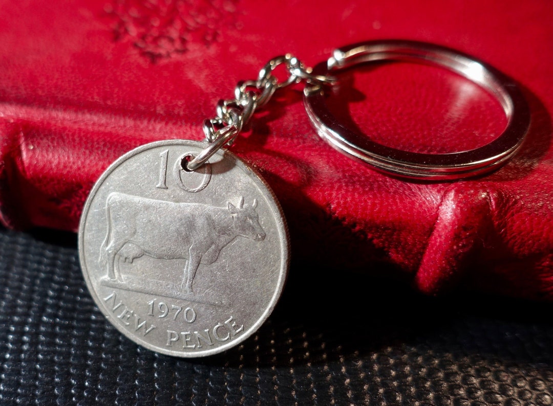 Guernsey Cow Keyring, Made With a Genuine Guernsey Ten Pence Coin Dated ...